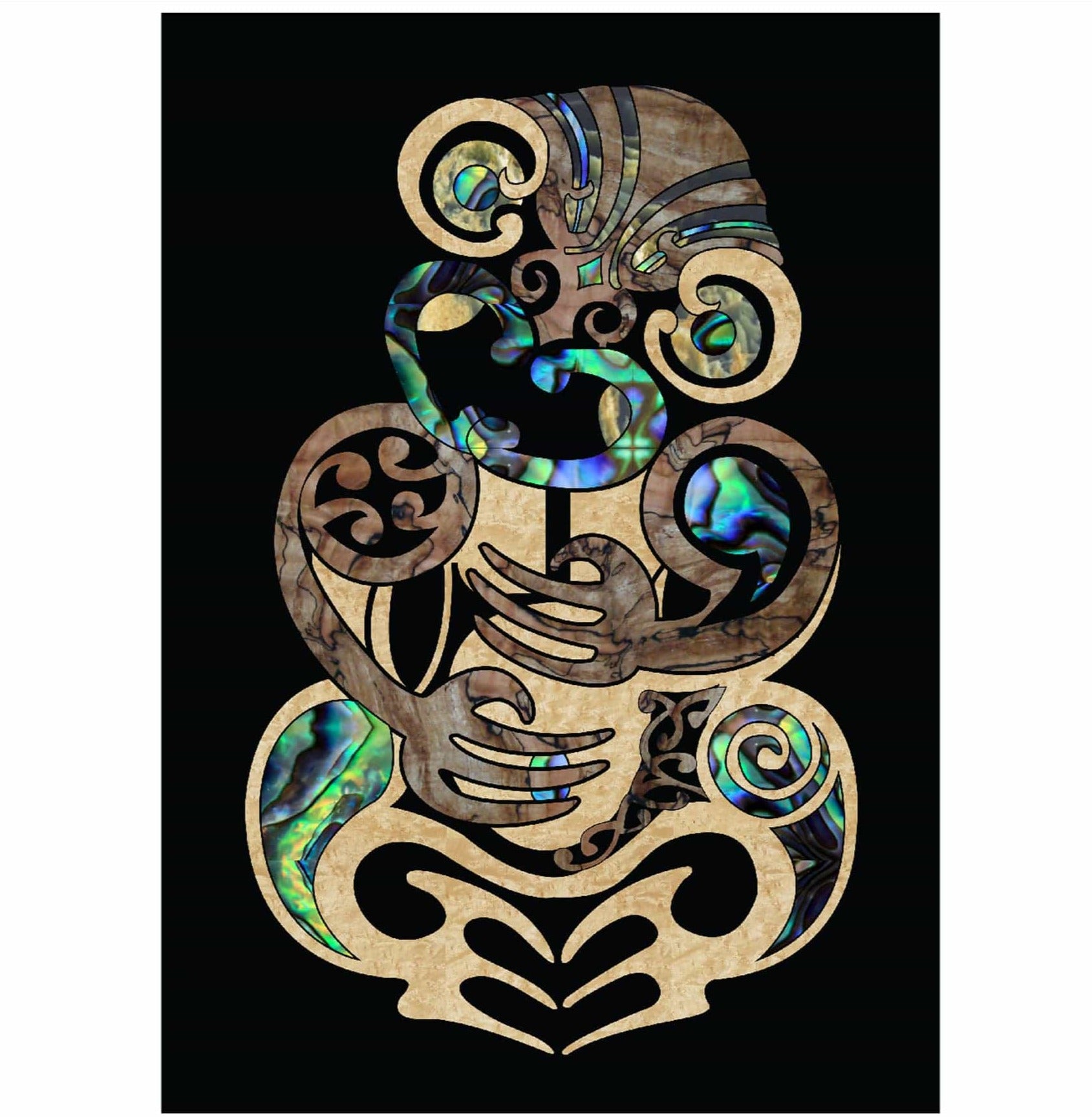 A3 New Zealand Tiki Canvas Print Wood And Paua colours – Jdl Stickers